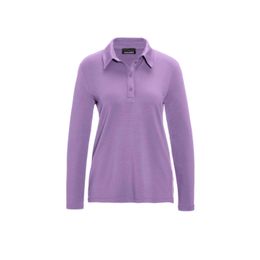 GOLDNER Damen Poloshirt "Langarm Poloshirt mit Schmuckband an Knopfleiste", lila, Gr. 50, Obermaterial: 95% Modal CMD. 5% Elasthan EL., Shirts