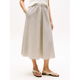 Tommy Hilfiger Damen A-Linien-Rock "CRINKLE VISCOSE MIX MIDI SKIRT", schwarz, Gr. 36, gestreift, Web, Obermaterial: 86% Viskose, 14% Polyamid, Röcke,
