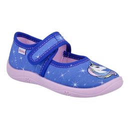 Richter Kinder Hausschuh "Mia WMS: Mittel", Gr. 30, blau, Baumwolle, Schuhe, Kindergartenschuhe mit WMS, Gr&ouml;&szlig;enschablone zum Download