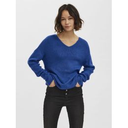V&eacute;ro Moda VERO MODA Damen V-Ausschnitt-Pullover "VMCREWLEFILE LS V-NECK BLOUSE NOOS", blau, Gr. S, meliert, Strick, Obermaterial: 70% Polyacryl, 27% Nylon, 3%