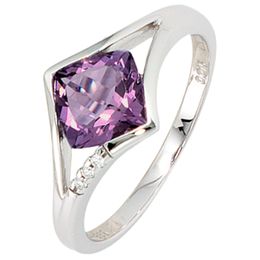 Jobo Damen Diamantring, 50, SI = kleine Einschl&uuml;sse, Diamanten Wei&szlig;gold 585, wei&szlig;, Diamanten, Wei&szlig;gold 585, Fingerringe, 585 Wei&szlig;gold mit Amethyst