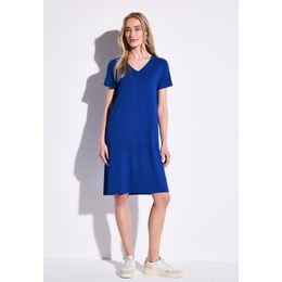 Street One Damen Jerseykleid, blau, Gr. 34, unifarben, Stoff, 95% Viskose, 5% Elasthan, Kleider, knielang