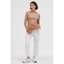 Rundhalsshirt SENSES.THE LABEL, Damen, Gr. L, peach nectar, Single Jersey, Material: 65% Polyester, 35% Viskose, gestreift, slim fit normal, Rundhals, eingesetzt gerader Abschluss, Shirts Rundhalsshirt, mit &uuml;berlangen &Auml;rmeln
