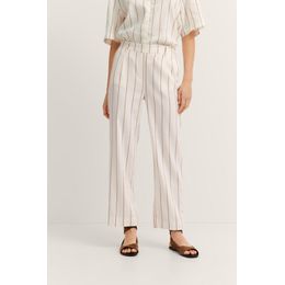Bugatti Damen Stoffhose, beige, Gr. 46, gestreift, 56% Leinen, 28% Polyester, 14% Viskose, 2% Elasthan, Hosen, mit Bundfalte