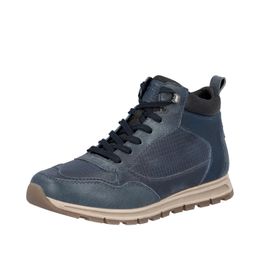 Rieker Damen Sneakerboots, Gr. 41, blau, Glattleder, Veloursleder, Schuhe, Schn&uuml;rboots, High Top Sneaker, Schn&uuml;rschuh mit Innenrei&szlig;verschluss