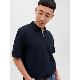 Jack & Jones JACK & JONES Herren Poloshirt "JJEAUSTIN ZIP POLO SS NOOS", blau, Gr. XS, unifarben, Jersey, Obermaterial: 58% Polyester, 40% Baumwolle, 2% Elasthan,