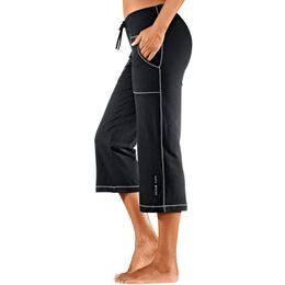 H.I.S. H.I.S Damen Caprihose, Gr. 44, schwarz, Strick, Obermaterial: 95% Baumwolle, 5% Elasthan, unifarben, Hosen, mit geradem Bein Eingrifftaschen,