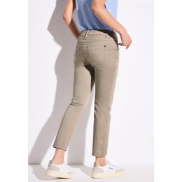 Street One Damen 7/8-Hose, beige, Gr. 40, unifarben mit Farbeinsatz, Web, 97% Baumwolle, 3% Elasthan, Hosen, 4-Pocket Style