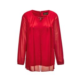 GOLDNER Damen Kurzarmbluse "Kurzgr&ouml;&szlig;e Festliche Bluse mit Chiffon&uuml;berwurf und Schmuckelement", rot, Gr. 20, Obermaterial: 92% Polyester PES. 8%