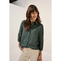 Cecil Damen Hemdbluse, gr&uuml;n, Gr. XS, unifarben, Web, Obermaterial: 100% Baumwolle, Blusen, mit Lochstickerei