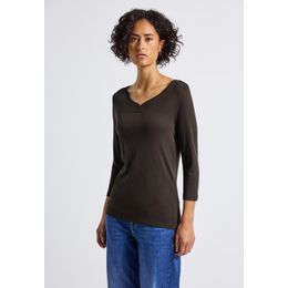 Street One Damen 3/4-Arm-Shirt, braun, Gr. 34, unifarben, Web, 50% Baumwolle, 50% Modal, Shirts, im soften Baumwoll-Mix