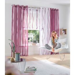 Gardine my home, B:140cm H:175cm, weiß, Voile, Polyester, Wohnzimmer, Gardinen, "Dimona", 2-er Set, transparent, Voile, Polyester, Wellen