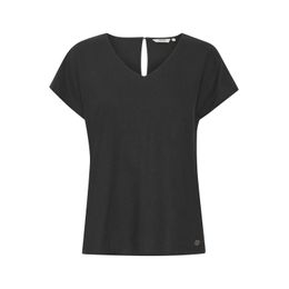 oxmo Damen Kurzarmbluse "Kurzarmbluse OXSabine", schwarz, Gr. 40, Obermaterial: 55% Leinen LI. 45% Viskose CV., Blusen