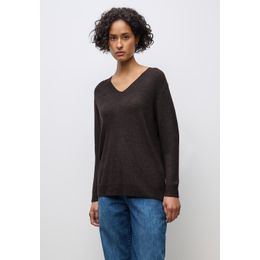 Strickpullover Street One, Damen, Gr. 34, braun (deep roast braun meliert), Stoff, 50% Viskose, 28% Polyester, 22% Polyamid, Strukturmuster, normal normal, V-Ausschnitt, Bündchen, Pullover, aus softem Materialmix