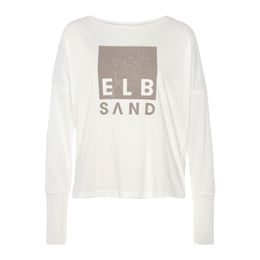 ELBSAND Damen Langarmshirt, wei&szlig;, Gr. L, leicht transparent, unifarben mit Farbeinsatz, Jersey, Obermaterial: 50% Baumwolle, 50% Polyester, Shirts,