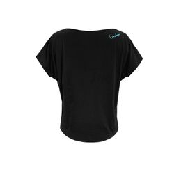WINSHAPE Damen Oversize-Shirt "MCT002 ultra leicht", schwarz, Gr. S, 50% Modal, 50% Baumwolle, Shirts, mit Neon blauem Glitzer-Aufdruck