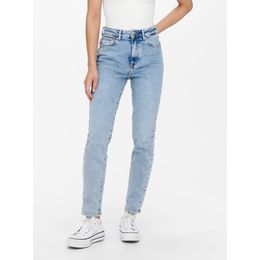 Only Damen High-waist-Jeans "ONLEMILY &ndash; Ankle-Jeans mit High Waist und geradem Schnitt", blau, Gr. 31, unifarben, Denim/Jeans, Obermaterial: 99%