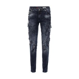 Cipo & Baxx CIPO & BAXX Herren Cargojeans "Jeans", blau, Gr. 38, unifarben, 94% Baumwolle, 4% Polyester, 2% Elasthan, Jeans, mit Verschlussschnallen und