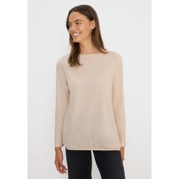 Langarmshirt Cecil, Damen, Gr. L (42), oat milk beige, Web, 80% Baumwolle, 20% Polyester, gestreift, normal normal, U-Boot-Ausschnitt, abgesteppt, Shirts Langarmshirt, im soften Baumwoll-Mix