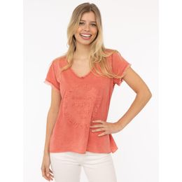 Zwillingsherz Damen T-Shirt ""Positive Mind"", rosa, Gr. SM, Stoff, Obermaterial: 100% Baumwolle, Shirts, V-Ausschnitt, Kurzarm, Used-Look,