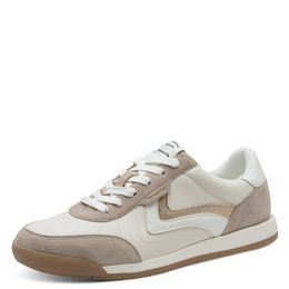 Tamaris Damen Sneaker, Gr. 36, beige, Leder, Lederimitat, Textil, unifarben mit Farbeins&auml;tzen, Schuhe, Freizeitschuh, Halbschuh, Schn&uuml;rschuh, weich