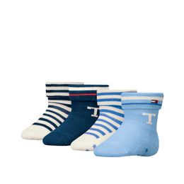 Tommy Hilfiger Mädchen Socken "TH BABY SOCK 4P FOLD OVER STRIPE ECOM", Gr. 23, blau, Obermaterial: 73% Baumwolle, 26% Polyamid, 1% Elasthan, Socken