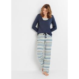 bonprix Pyjama aus reiner Baumwolle, blau, 100% Baumwolle