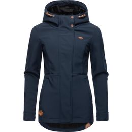 Softshelljacke Ragwear "Yba", Damen, Gr. 5XL (50), blau (navy), Softshell, Außenmaterial: 97% Polyester, 3% Elasthan, Innenmaterial: 100% Polyester, figurbetont hüftbedeckend, mit Knopf,verstellbar 1-Knopf-Manschette verstellbar, Jacken, sportliche Damen Outdoorjacke mit Kapuze