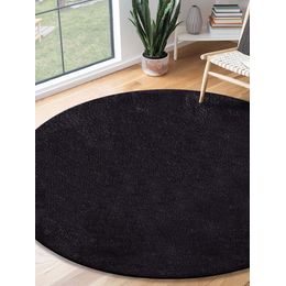 Teppich the carpet "Relax round", schwarz, H:16mm Ø:160cm, Polyester, Teppiche, waschbarer Wohnzimmer Teppich modern rutschfest