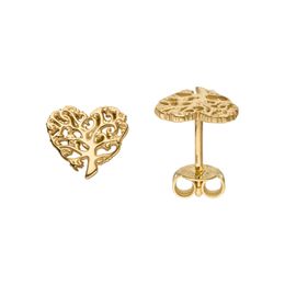 Paar Ohrstecker Jobo "Herzf&ouml;rmiger Lebensbaum", gelb (gelbgold 375), Ohrringe, Damen, Gelbgold 375, 375 Gold 8 mm
