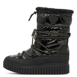 Marco Tozzi Damen Snowboots, Gr. 42schwarz, Lederimitat, Textil, glänzend, Schuhe, Plateau, Winterboots, Schneeboots mit praktischem Schnellverschluss