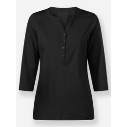 WITT Damen 3/4-Arm-Shirt mit offenem V, schwarz, Gr&ouml;&szlig;e 46