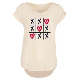 F4NT4STIC T-Shirt 'Valentinstag Herz Tic Tac Toe' Damen Gr&ouml;&szlig;e 4XL sand / dunkelpink / schwarz