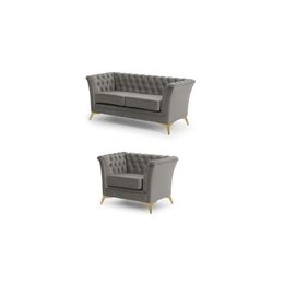 S-STYLE Chesterfield Polstergarnitur 2+1 Wilhelm grau Ma&szlig;e (cm): B: 175 H: 78 Sofas > Sofas nach Material > Stoffsofas &raquo; Sofa DE