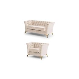 S-STYLE Chesterfield Polstergarnitur 2+1 Wilhelm beige Ma&szlig;e (cm): B: 175 H: 78 Sofas > Sofas nach Material > Stoffsofas &raquo; Sofa DE