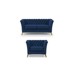 S-STYLE Chesterfield Polstergarnitur 2+1 Wilhelm blau Ma&szlig;e (cm): B: 175 H: 78 Sofas > Sofas nach Material > Stoffsofas &raquo; Sofa DE