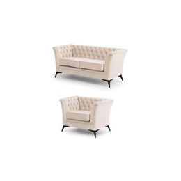 S-STYLE Chesterfield Polstergarnitur 2+1 Wilhelm beige Ma&szlig;e (cm): B: 175 H: 78 Sofas > Sofas nach Material > Stoffsofas &raquo; Sofa DE