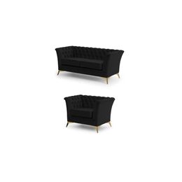 S-STYLE Chesterfield Polstergarnitur 2+1 Wilhelm schwarz Ma&szlig;e (cm): B: 175 H: 78 Sofas > Sofas nach Material > Stoffsofas &raquo; Sofa DE