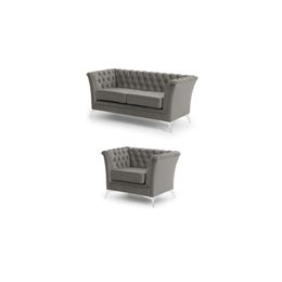 S-STYLE Chesterfield Polstergarnitur 2+1 Wilhelm grau Ma&szlig;e (cm): B: 175 H: 78 Sofas > Sofas nach Material > Stoffsofas &raquo; Sofa DE