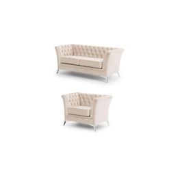 S-STYLE Chesterfield Polstergarnitur 2+1 Wilhelm beige Ma&szlig;e (cm): B: 175 H: 78 Sofas > Sofas nach Material > Stoffsofas &raquo; Sofa DE