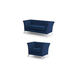 S-STYLE Chesterfield Polstergarnitur 2+1 Wilhelm blau Ma&szlig;e (cm): B: 175 H: 78 Sofas > Sofas nach Material > Stoffsofas &raquo; Sofa DE