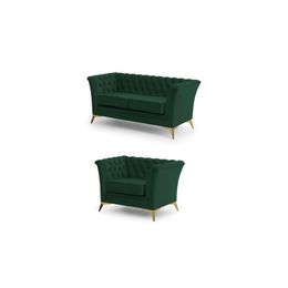 S-STYLE Chesterfield Polstergarnitur 2+1 Wilhelm gr&uuml;n Ma&szlig;e (cm): B: 175 H: 78 Sofas > Sofas nach Material > Stoffsofas &raquo; Sofa DE