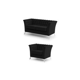S-STYLE Chesterfield Polstergarnitur 2+1 Wilhelm schwarz Ma&szlig;e (cm): B: 175 H: 78 Sofas > Sofas nach Material > Stoffsofas &raquo; Sofa DE