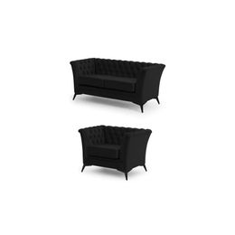 S-STYLE Chesterfield Polstergarnitur 2+1 Wilhelm schwarz Ma&szlig;e (cm): B: 175 H: 78 Sofas > Sofas nach Material > Stoffsofas &raquo; Sofa DE