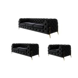 S-STYLE Chesterfield Polstergarnitur 3+2+1 Natalie schwarz Ma&szlig;e (cm): B: 243 H: 75 Sofas > Sofas nach Material > Stoffsofas &raquo; Sofa DE