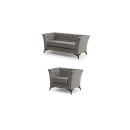 S-STYLE Chesterfield Polstergarnitur 2+1 Wilhelm grau Ma&szlig;e (cm): B: 175 H: 78 Sofas > Sofas nach Material > Stoffsofas &raquo; Sofa DE