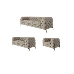S-STYLE Chesterfield Polstergarnitur 3+2+1 Natalie creme Ma&szlig;e (cm): B: 243 H: 75 Sofas > Sofas nach Material > Stoffsofas &raquo; Sofa DE