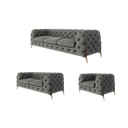S-STYLE Chesterfield Polstergarnitur 3+2+1 Natalie grau Ma&szlig;e (cm): B: 243 H: 75 Sofas > Sofas nach Material > Stoffsofas &raquo; Sofa DE