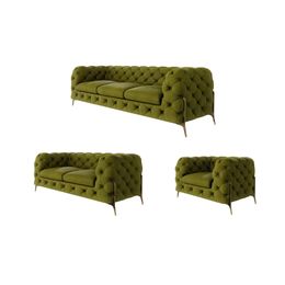 S-STYLE Chesterfield Polstergarnitur 3+2+1 Natalie gr&uuml;n Ma&szlig;e (cm): B: 243 H: 75 Sofas > Sofas nach Material > Stoffsofas &raquo; Sofa DE