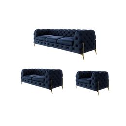 S-STYLE Chesterfield Polstergarnitur 3+2+1 Natalie blau Ma&szlig;e (cm): B: 243 H: 75 Sofas > Sofas nach Material > Stoffsofas &raquo; Sofa DE